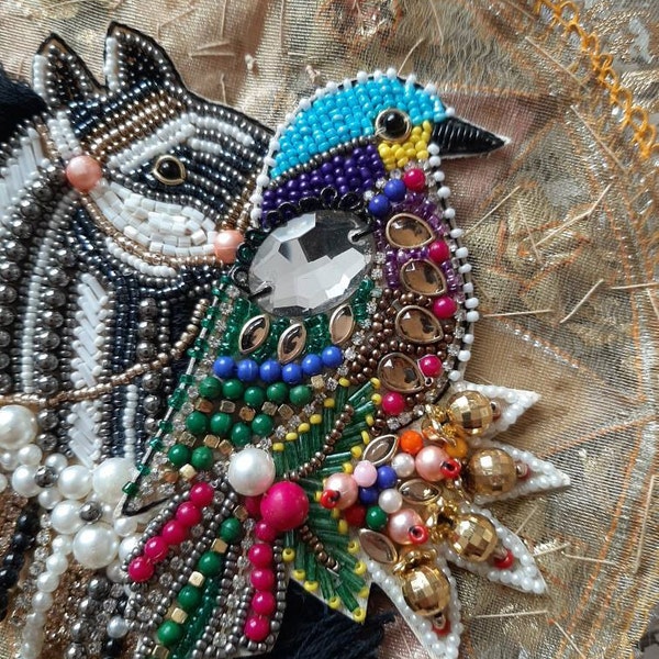 Multicolour Sparrow Beaded Embroidered Patch,handmade Beaded Applique ...