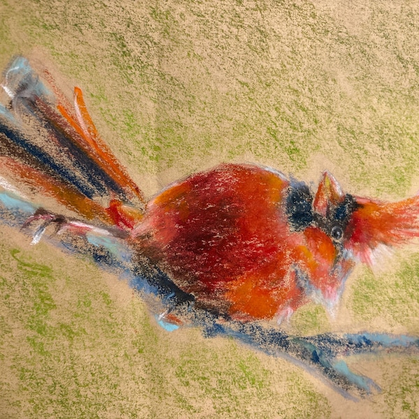 Red Cardinal Painting ORIGINAL Bird Art Northern Cardinal Oil Pastel ...
