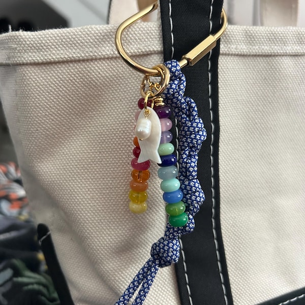 Bag Charm Keychains With Glass + Ceramic Beads, Gold Fixtures, and ...