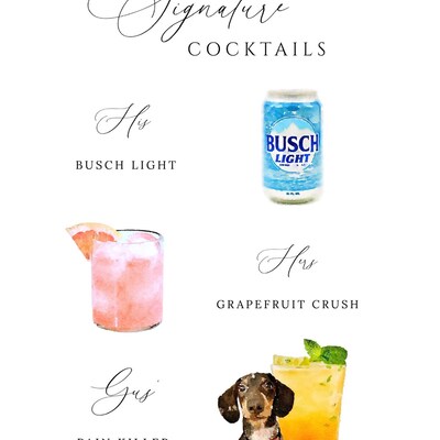 Watercolor Signature Cocktail Sign - Etsy