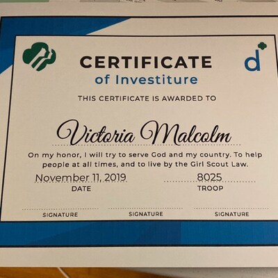 Girl Scout Investiture Certificate Printable PDF Template - Etsy