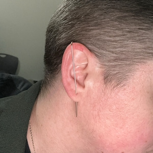 LONG Industrial Ear Bar Cartilage Cuff No Piercing / 18 Gauge / 14k ...