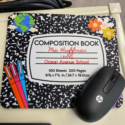 Personalized Teacher Sticker Composition Book Mouse Pad, Personalized ...