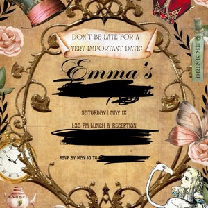 Mad Hatter Invitation Template Alice in Wonderland Invite Canva ...