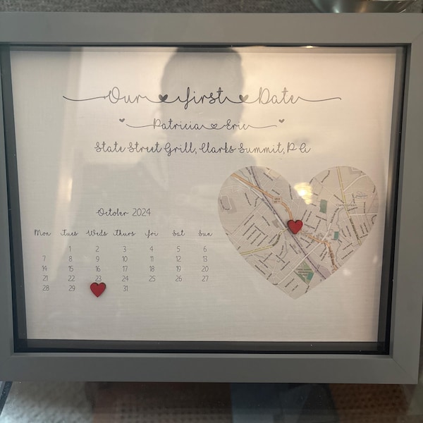 Framed First Date Map Gift, Personalised First Date Frame, First Date ...