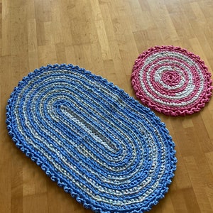 Pink and Turquoise 29 Crocheted Round Rag Rug, Cottage Chic Decor ...