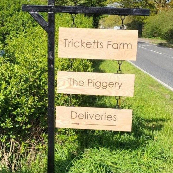 Oak House Sign With Posts, Carved, Personalised Custom Engraved Wooden ...