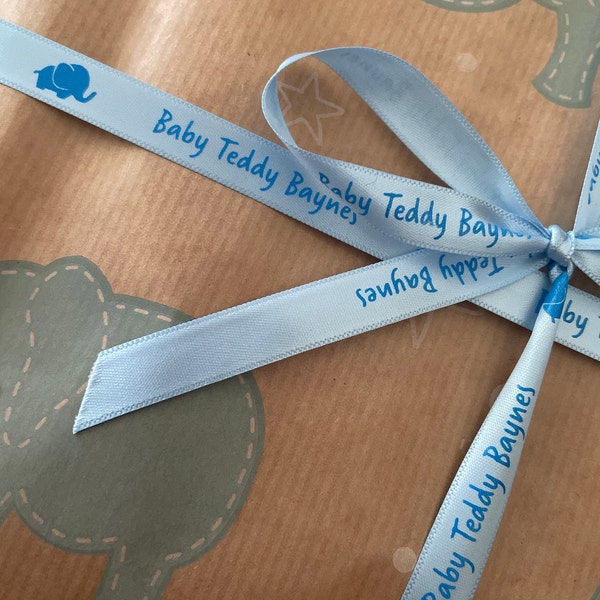 New Baby 10mm Personalised Printed Ribbon - New Baby Gift Wrap ...