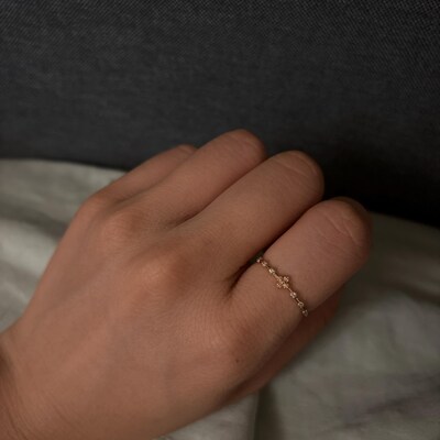 14k Solid Gold Tiny Flower Ring, Dainty Leaf Ring, Nature Inspired Ring for Women, Unique Floral ...