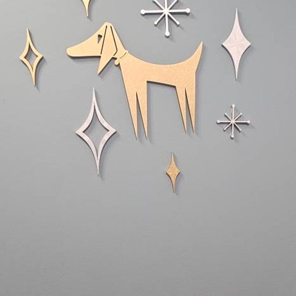 Mid Century Modern Atomic Dog With Set of 4 Eames Style Starbursts - 3D ...