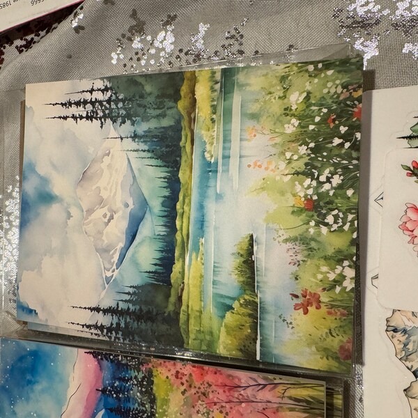 Watercolor Mountain Forest Landscape Sticker - Waterproof Nature ...