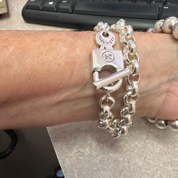 Mens Stainless Steel Shackle Bracelet, Leather Wrap Bracelet, Bold Geo ...