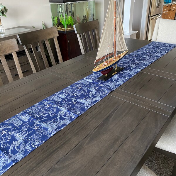 NAVY NAUTICAL MAPS Table Runner or Napkin or Placemat, Blue Runner ...