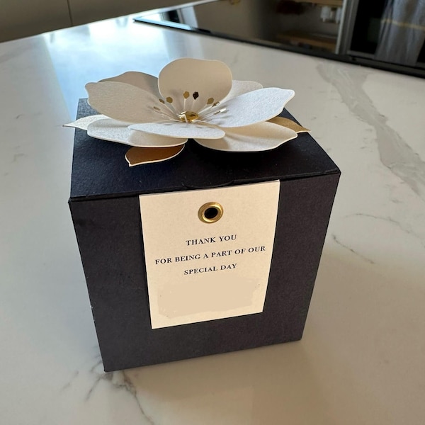 Navy Favor Boxes With Flower: Wedding, Baptism, Bridal Party - Set of ...