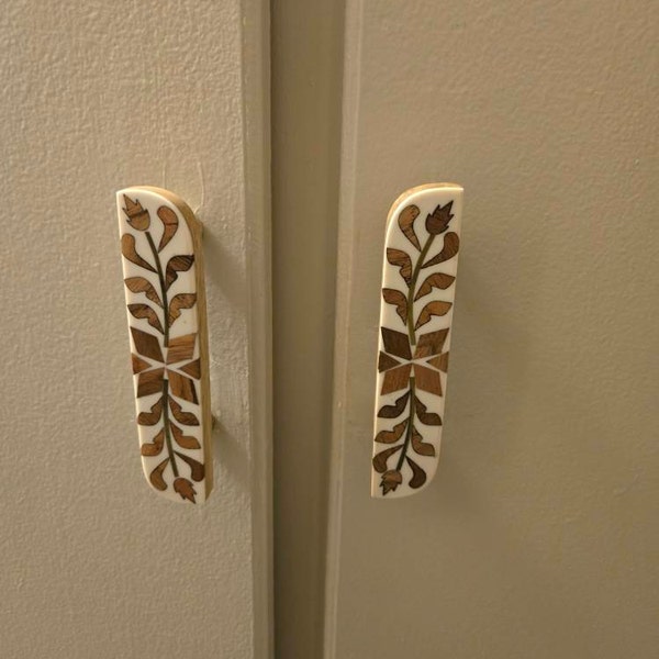 Wood Inlay Cabinet Drawer Handle Wooden Dresser Door Handles Drawer ...