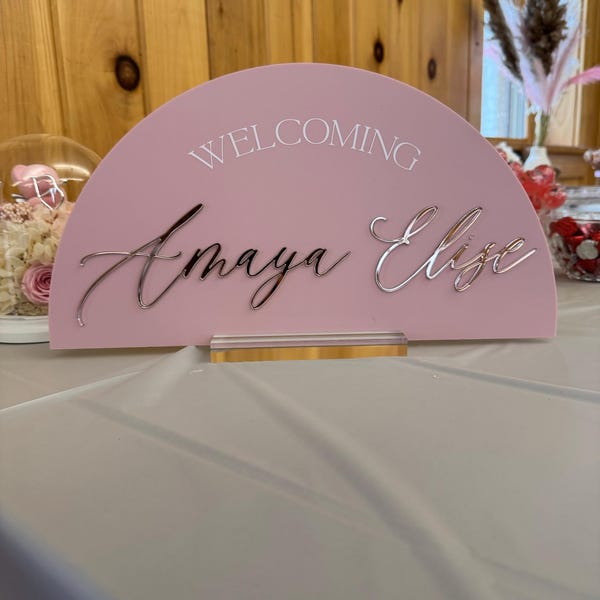 3D Mirrored Acrylic Arch Baby Shower Welcoming Baby Sign, Laser Cut ...