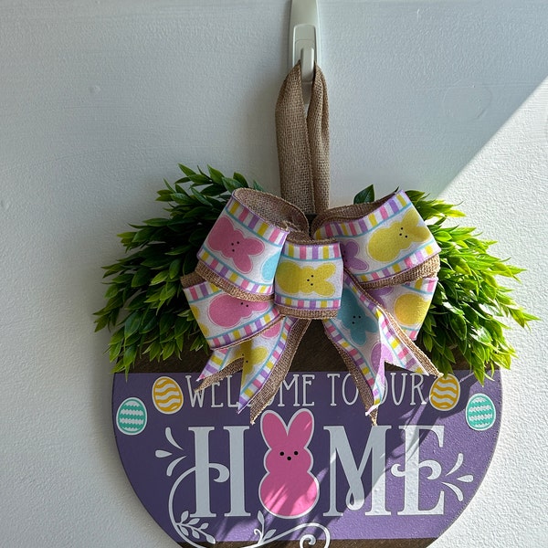 Happy Easter Front Door Decor | Easter Welcome Sign | Peeps | Easter ...