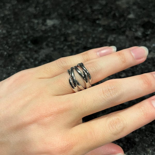 925 Sterling Silver Adjustable Ring | Hammered Ring | Textured Ring ...