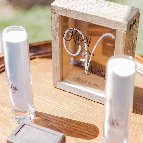 Rustic Barnwood Unity Sand Shadow Box Set, Wedding Unity Candle ...