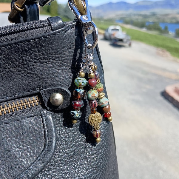 Gemstone Purse Charm - Beaded Bag Charm, Artisan Charm Clips, Beaded ...