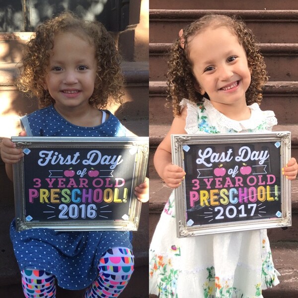 Girl Last Day of 3 Year Old Preschool Sign Last Day of Preschool ...