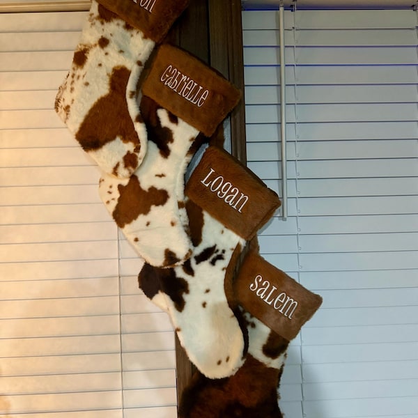 Brown Cow Personalized Stocking - Furry Cow Custom Stocking - Family ...