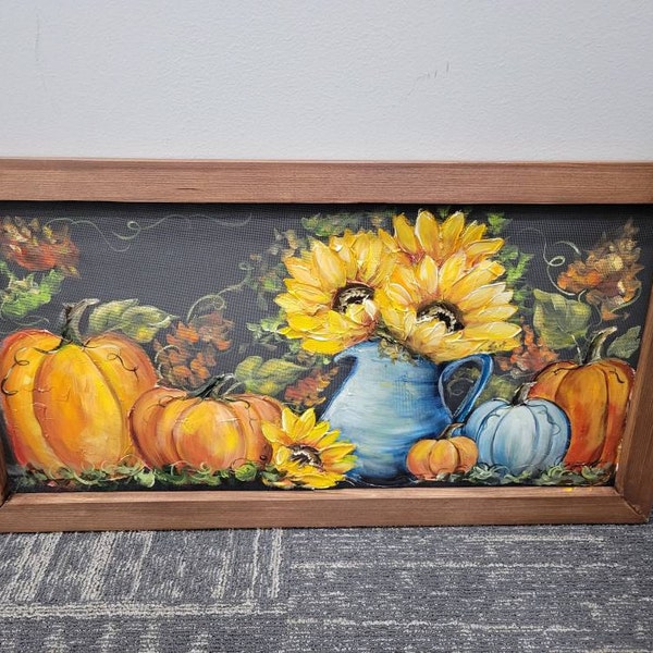 Hello October , Fall Farm House Style Pumpkin With Sunflowers - Etsy Canada