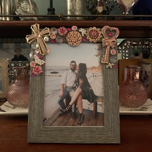 Cross Picture Frame 5x7 Cross Photo Religious Pastor Rhinestone Pearl ...