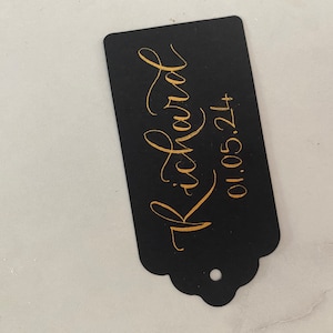 Personalised Black Gift Tags With Metallic Gold Ink, Calligraphy ...