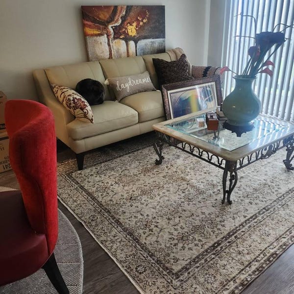 VERY RARE Design Vintage Rug Turkish Runner Oushak Rugs for Stair 2.9x8 ...