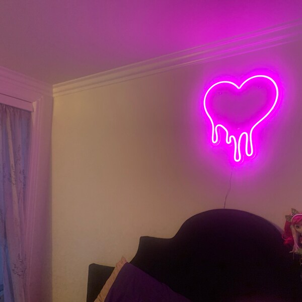 Dripping Heart Neon Sign - Custom Color Melting Heart Girls Room Neon ...