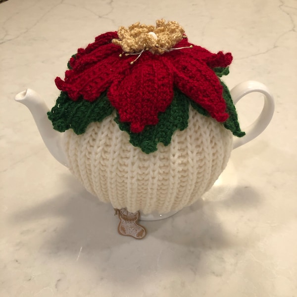 Crochet Red Tea Cozy Blue Yellow Flowers - Knitted Tea Pot Warmer ...
