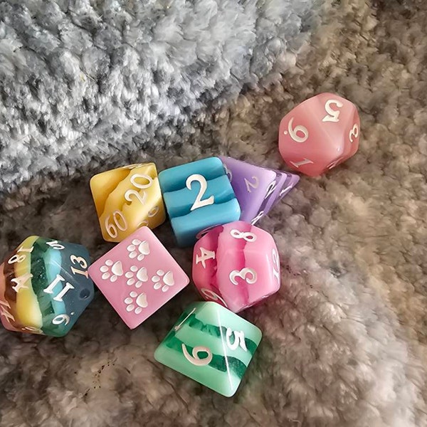 Pastel Rainbow TTRPG Dice Set, Polyhedral Dice, D&D Dice, Dungeons and ...