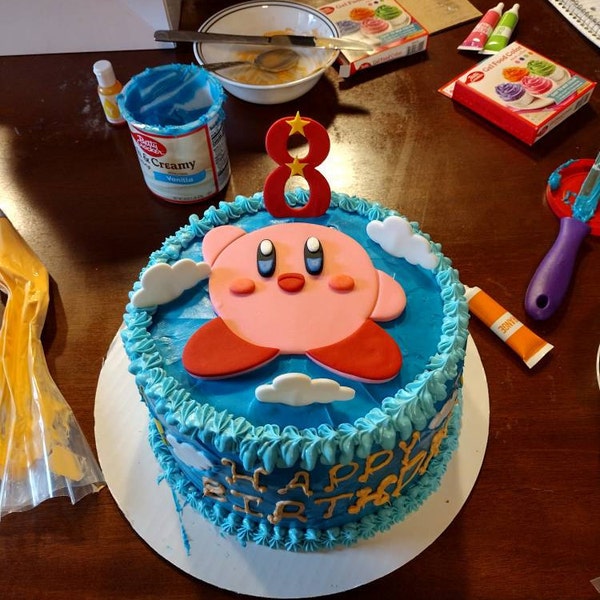 Kirby Cake Topper Kirby Birthday Cake Edible Fondant - Etsy