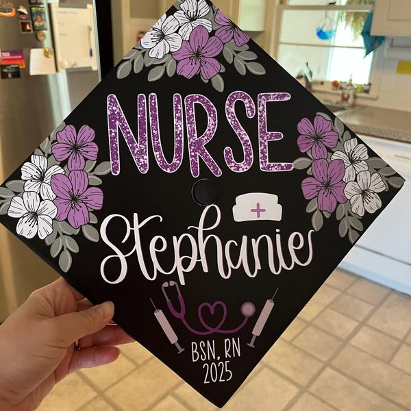 Custom "cherry Blossom Bsn" Graduation Cap Topper, Nursing Graduation ...