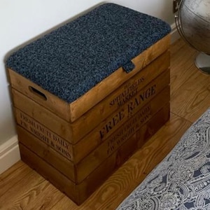 Large Wooden Storage Box With Fabric Upholstered Hinged - Etsy UK