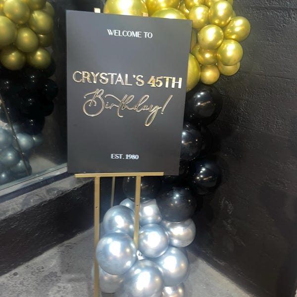 3D Gold Mirror Happy Birthday Acrylic Welcome Entrance Sign, Let's ...