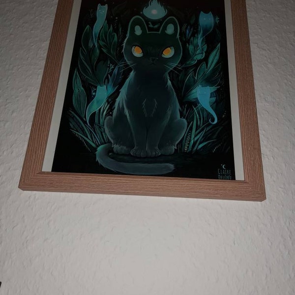 Spectral Companionship Print || Wall Art of a Cute Cat Surrounded by ...