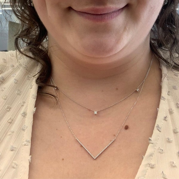 V Shaped Necklace / 14K Gold Diamond Chevron Necklace / Dainty V ...