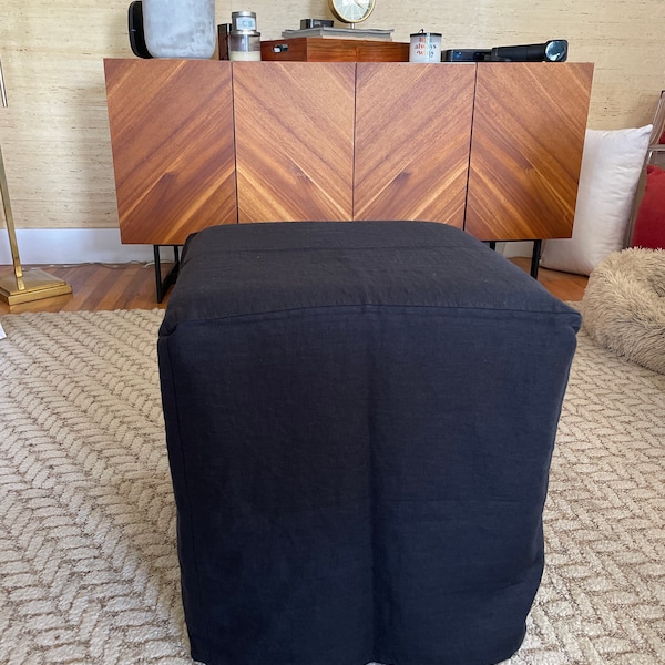 Linen Ottoman Slipcover. Custom Ikea Cover Linen Cover Cube Light Grey ...
