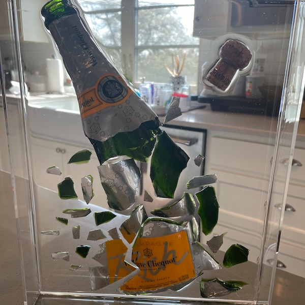 Custom Shattered Champagne Bottle • Clear Broken Glass Epoxy Art ...