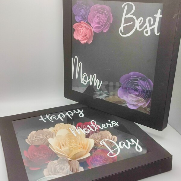 Shadow Box SVG Template Shadow Box Frame Flowers 8x8 SVG Rolled Flower ...