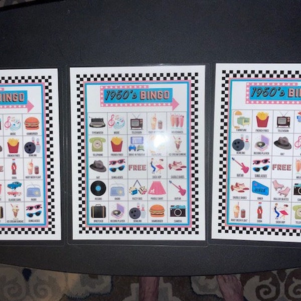 50s Bingo, 1950s Bingo, 30 Printable 1950s Bingo Cards, 50s Game, 50s ...