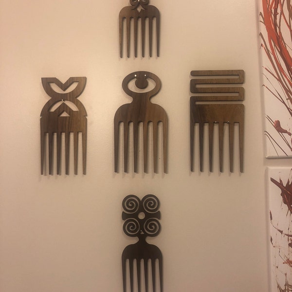 Afro Picks - Adinkra Dwennimmen & Nkyinkym Symbol African Combs - Laser ...