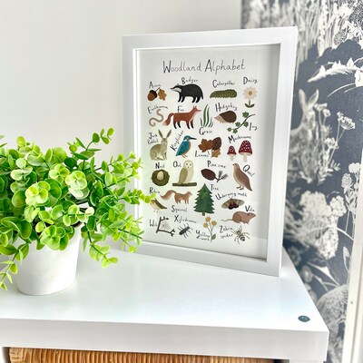 Woodland Alphabet Print in White, Alphabet Poster, Abc Print, Nursery ...
