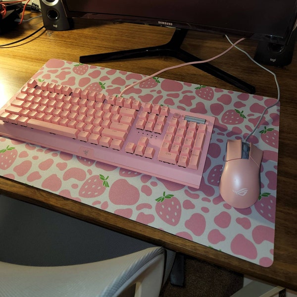 Gingham Desk Mat, Personalized Desk Pad, Pink Keyboard Mat, Cute Desk ...