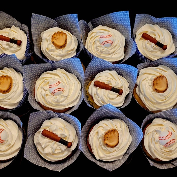 BASEBALL ASSORTMENT Edible Sugar Cupcake or Cake Toppers by Lucks - 12 ...