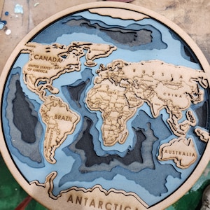 6 Layer 3D Map of the World, Multi layer Panel,laser Cut File. 3D Wood ...