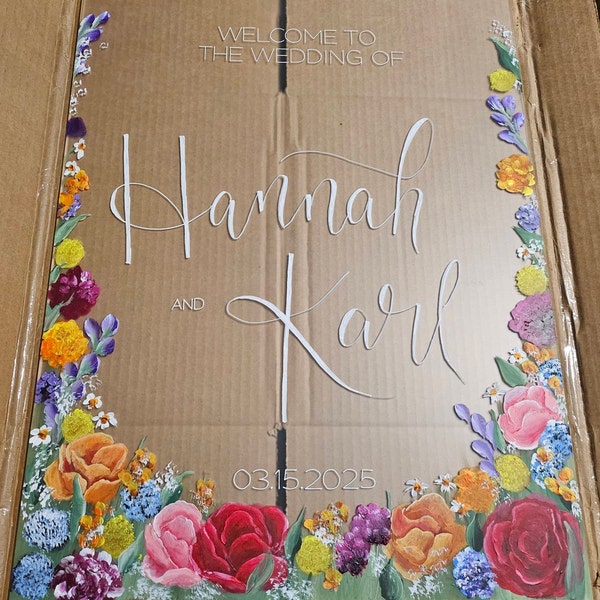 Hand-painted Floral Wedding Sign - Etsy