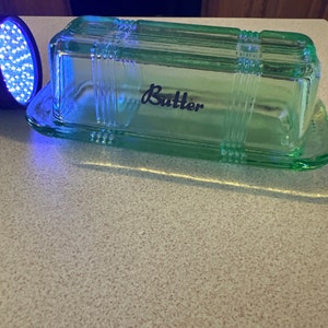 Jadeite Green Depression Style Glass Grease Jar With Lid, Black Band ...